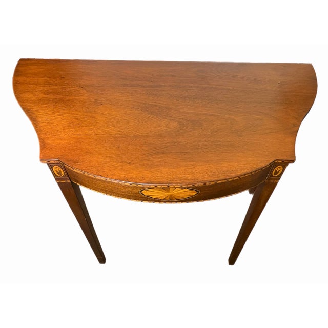 Hepplewhite Style Demi Lune Table With Fruitwood Inlay | Chairish