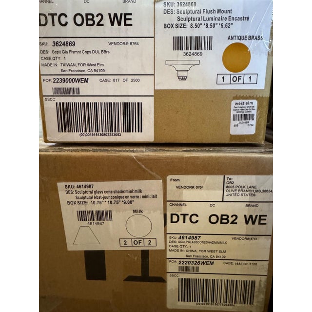 West Elm Sculptural Cone Flush Mount Lights With Milk Glass Shades ...