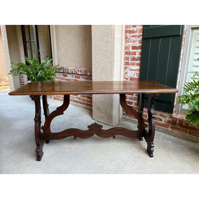Antique Italian Trestle Dining Table Desk Walnut 6 Ft Console Table ...