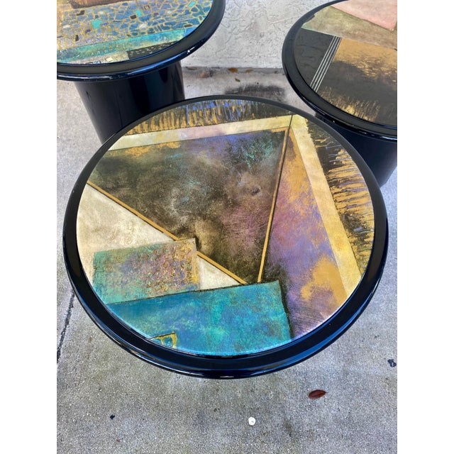 Postmodern Signed Painted Abstract Lacquered Staggered Tables - Set of ...