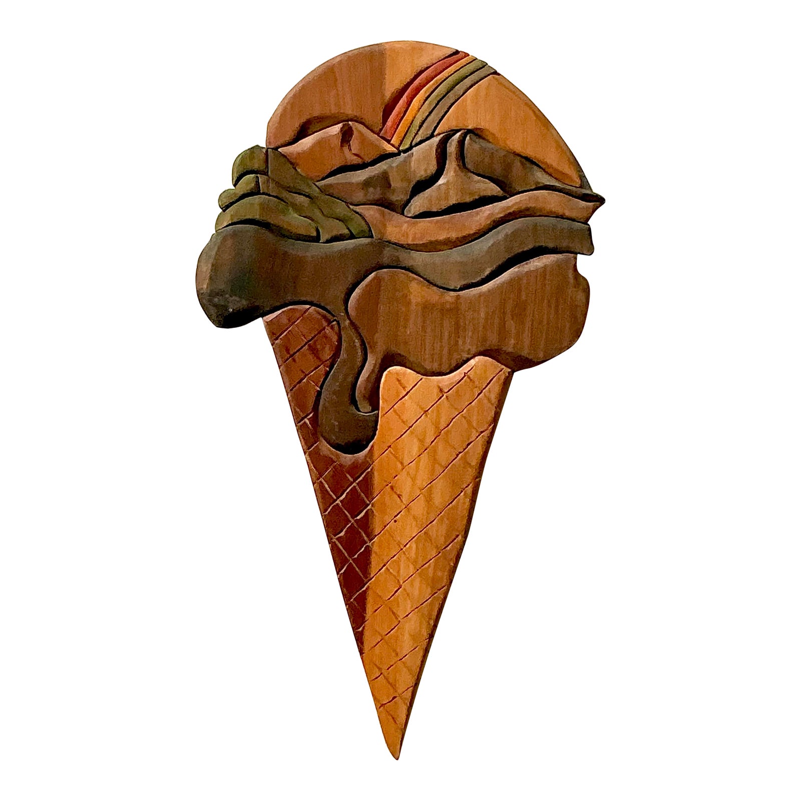 Vintage Boho Monumental Carved Ice Cream Cone Wall Sculpture | Chairish