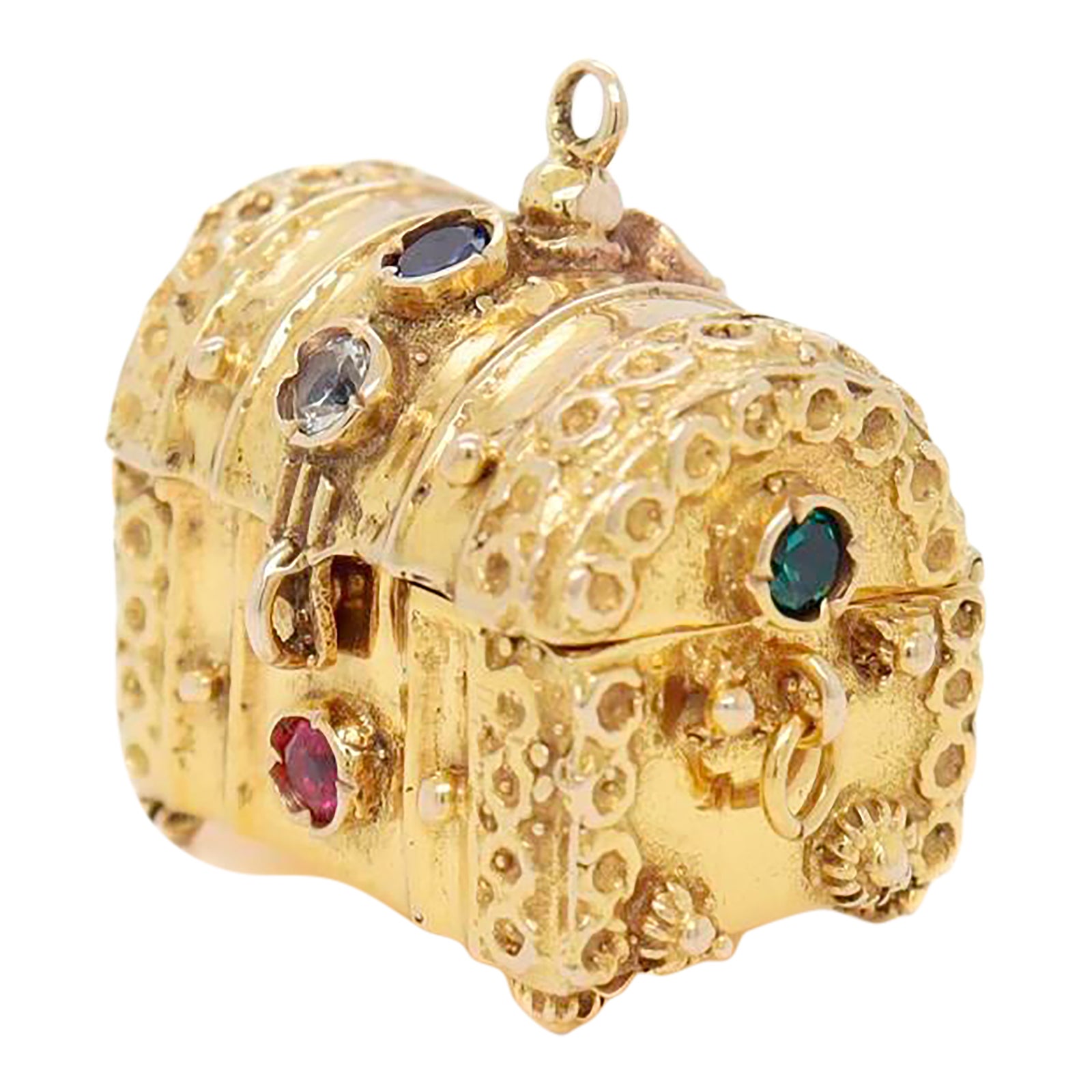 Heavy 14k Gold & Multi-Gemstone Treasure Chest Charm or Pendant | Chairish
