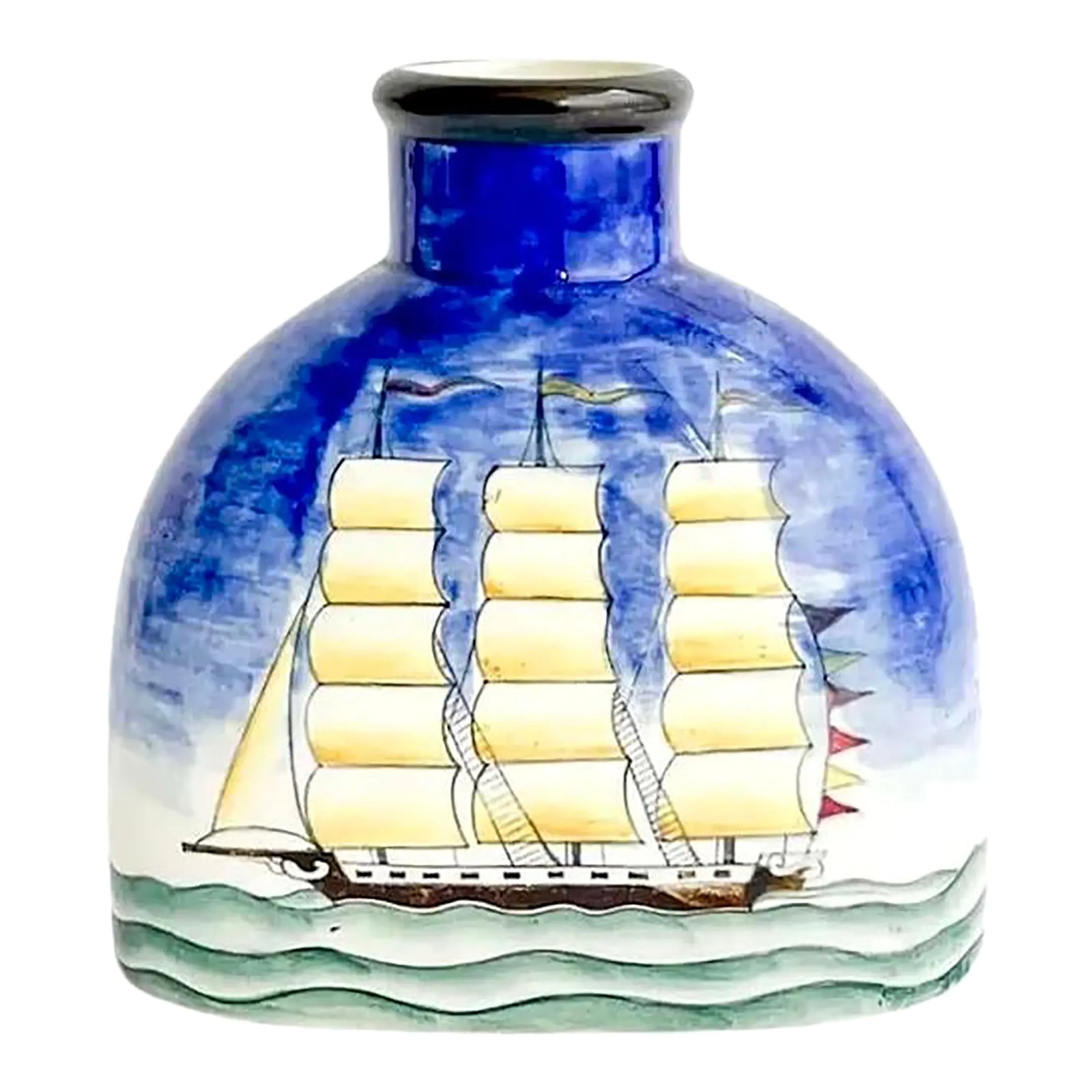 Gio Ponti for Richard Ginori Maritime Vase, Seascape With Boat, Italy ...