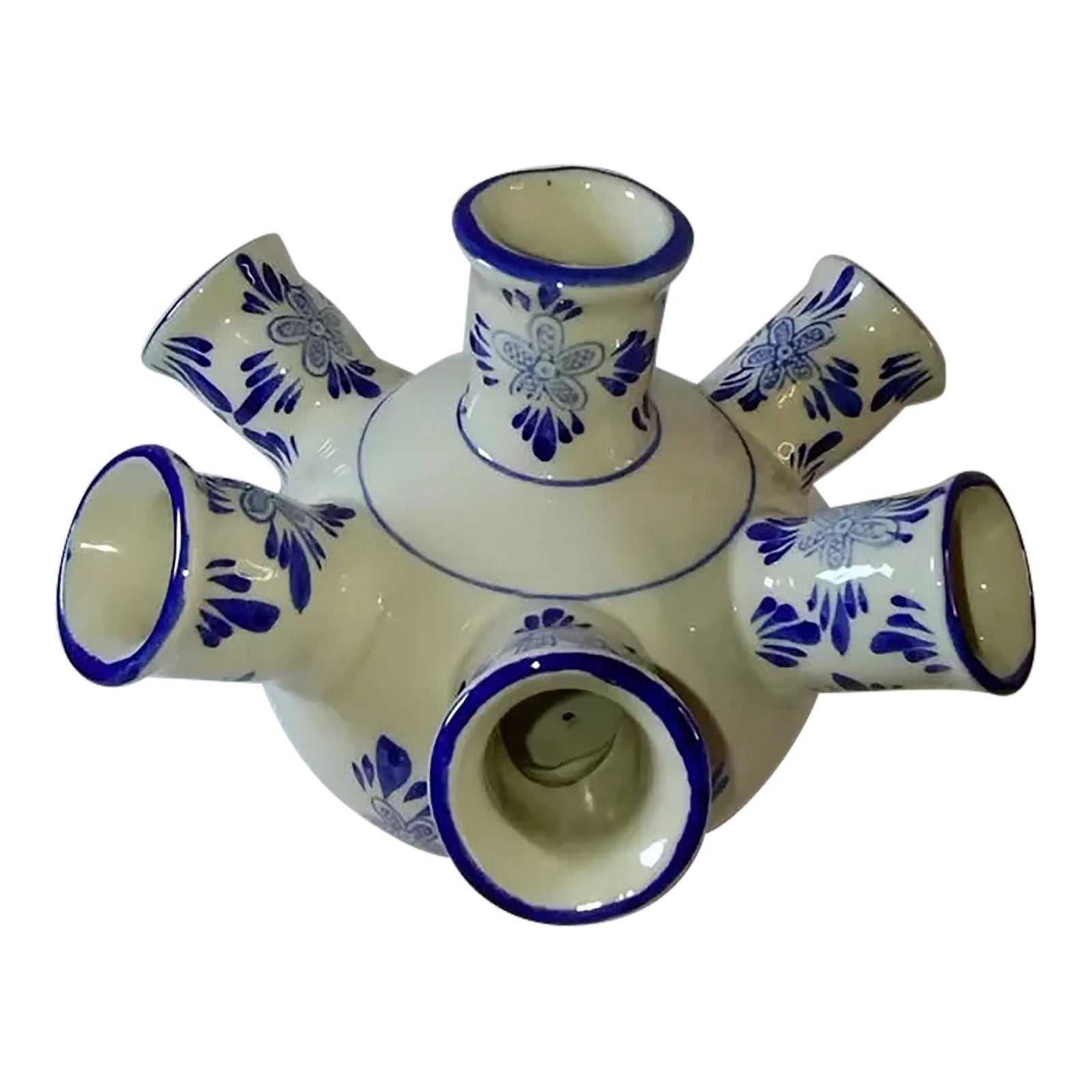 Vintage Delft Blue Hand Painted Holland 7 Stem Tulip Vase | Chairish