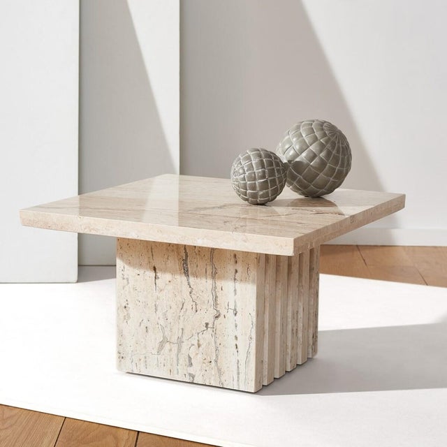 Olivia Square Travertine Accent Table - Off White | Chairish