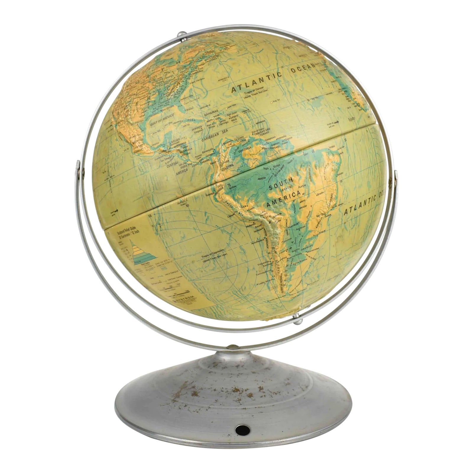 Mid 20th Century Table Top Sculptural Relief World Globe by Nystrom ...