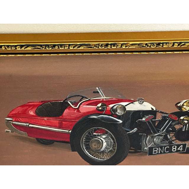 Vintage British Oil Painting of a Red Morgan 1935 V-Twin Three Wheeler ...