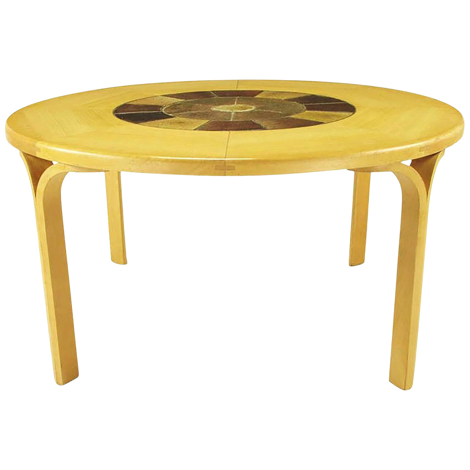 Round Inset Tile and Rift Cut Birch Y-Leg Scandinavian Dining Table ...