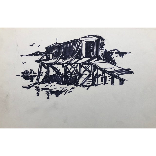 1950s Norman Kent Fishing Shack Drawing | Chairish