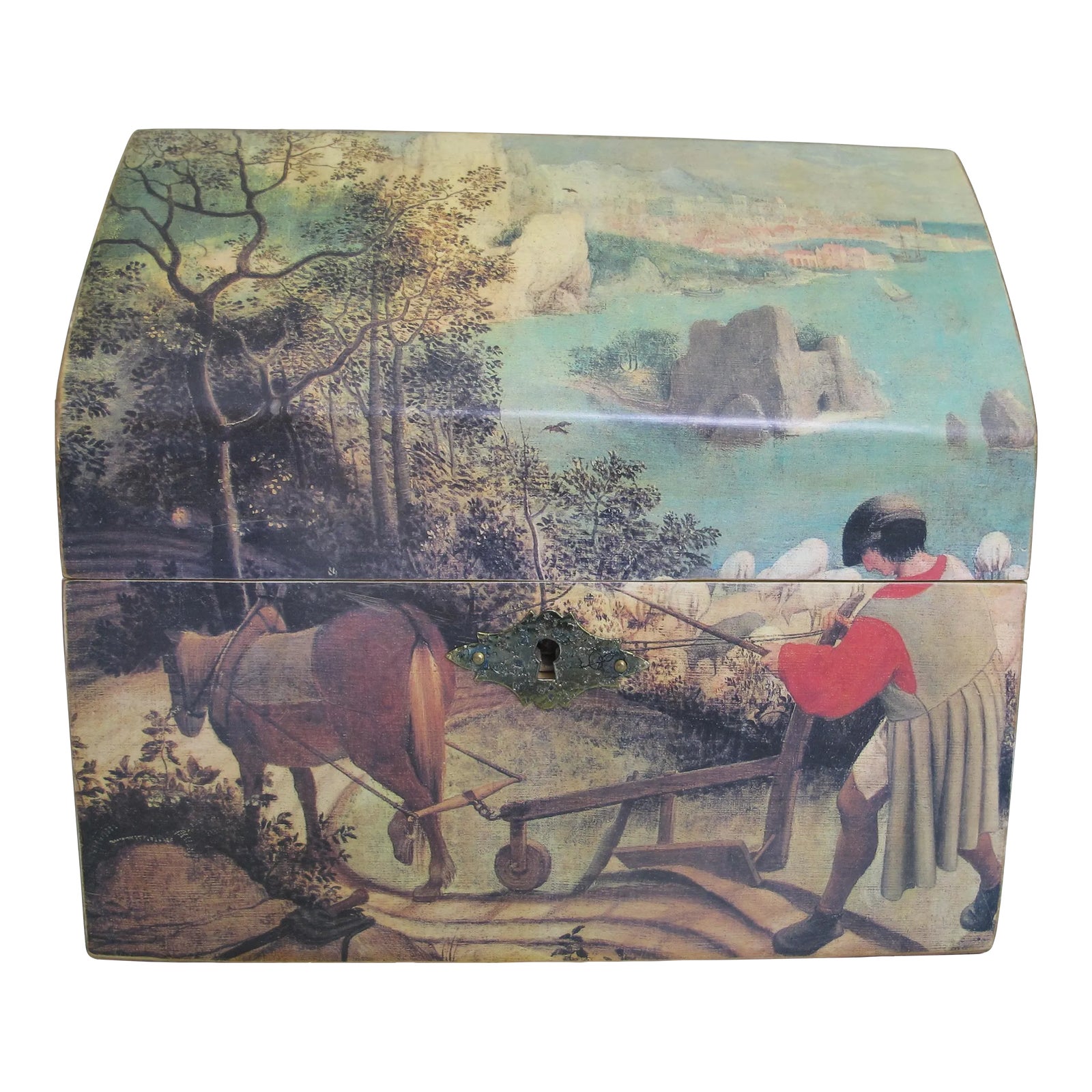Vintage French Landscape Scenery House Shaped Decoupage Wood Box With ...