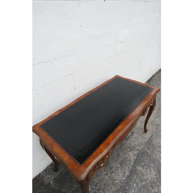 French Carved Leather Top Partner Writing Office Desk | Chairish