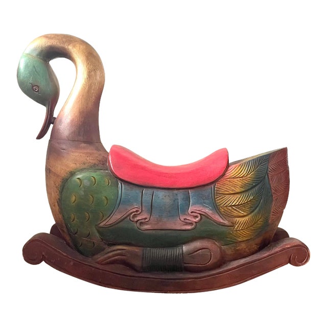 Vintage Childs Solid Wood Hand Carved Swan Rocking Horse | Chairish