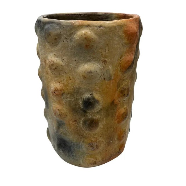 Sejnane Cylindrical Clay Bumpy Vessel - Light Large | Chairish