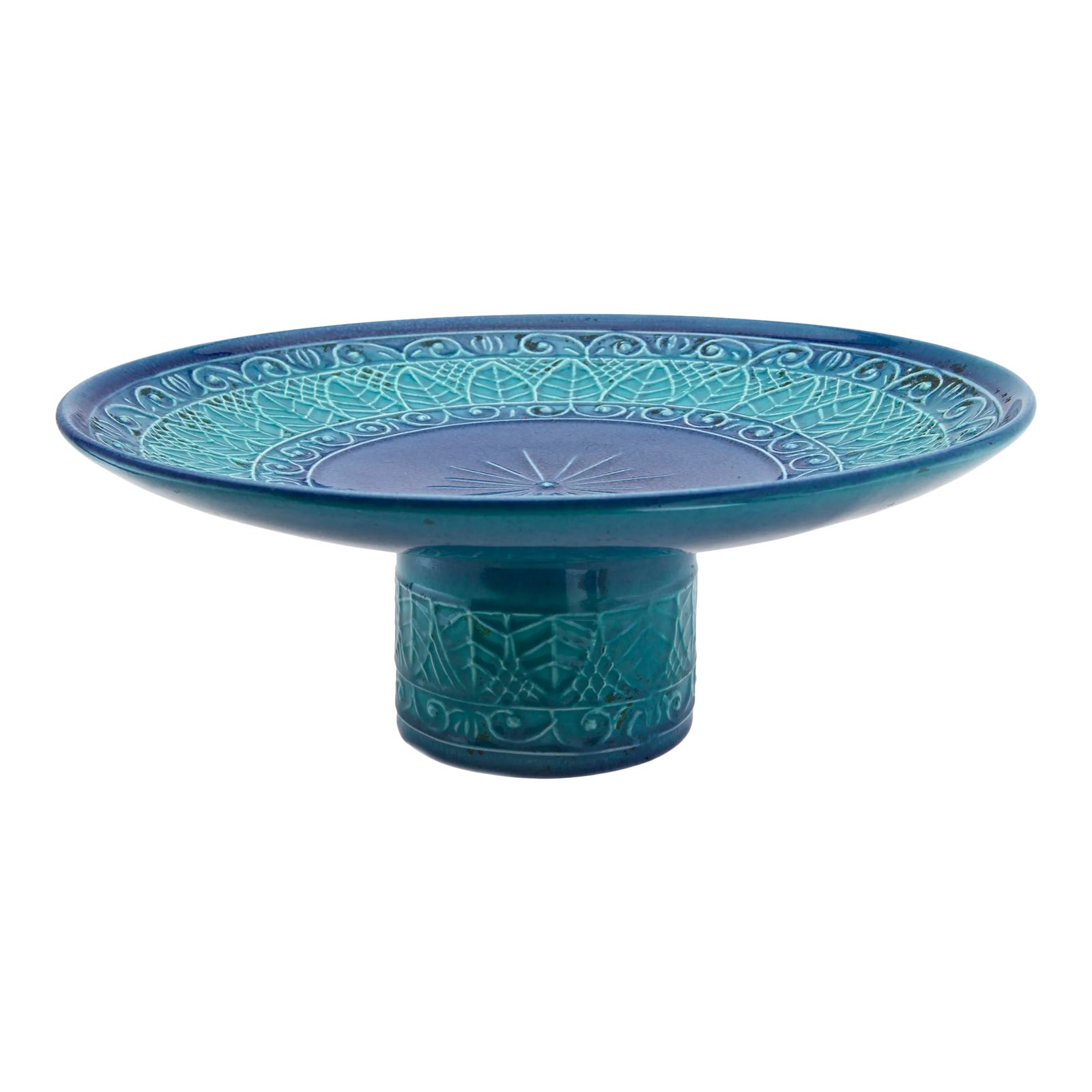 Mid-Century Italian Modern Aqua & Blue Ceramic Cake Platter | Chairish