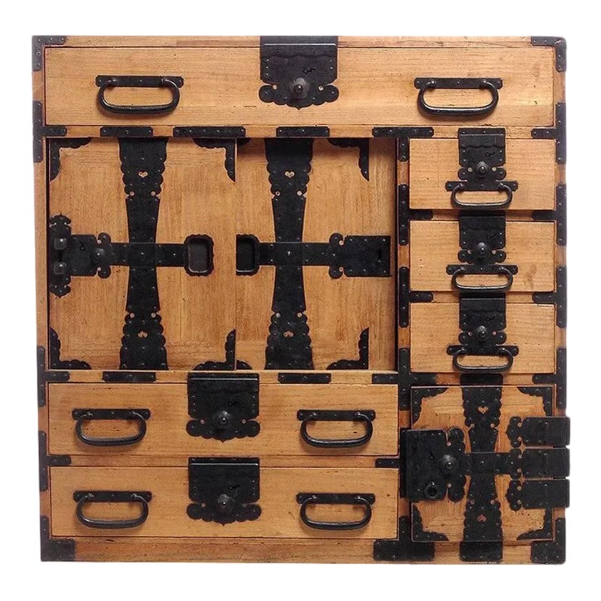 Antique Kiri Wood Meiji Japanese Merchants Chest With Iron Accents ...