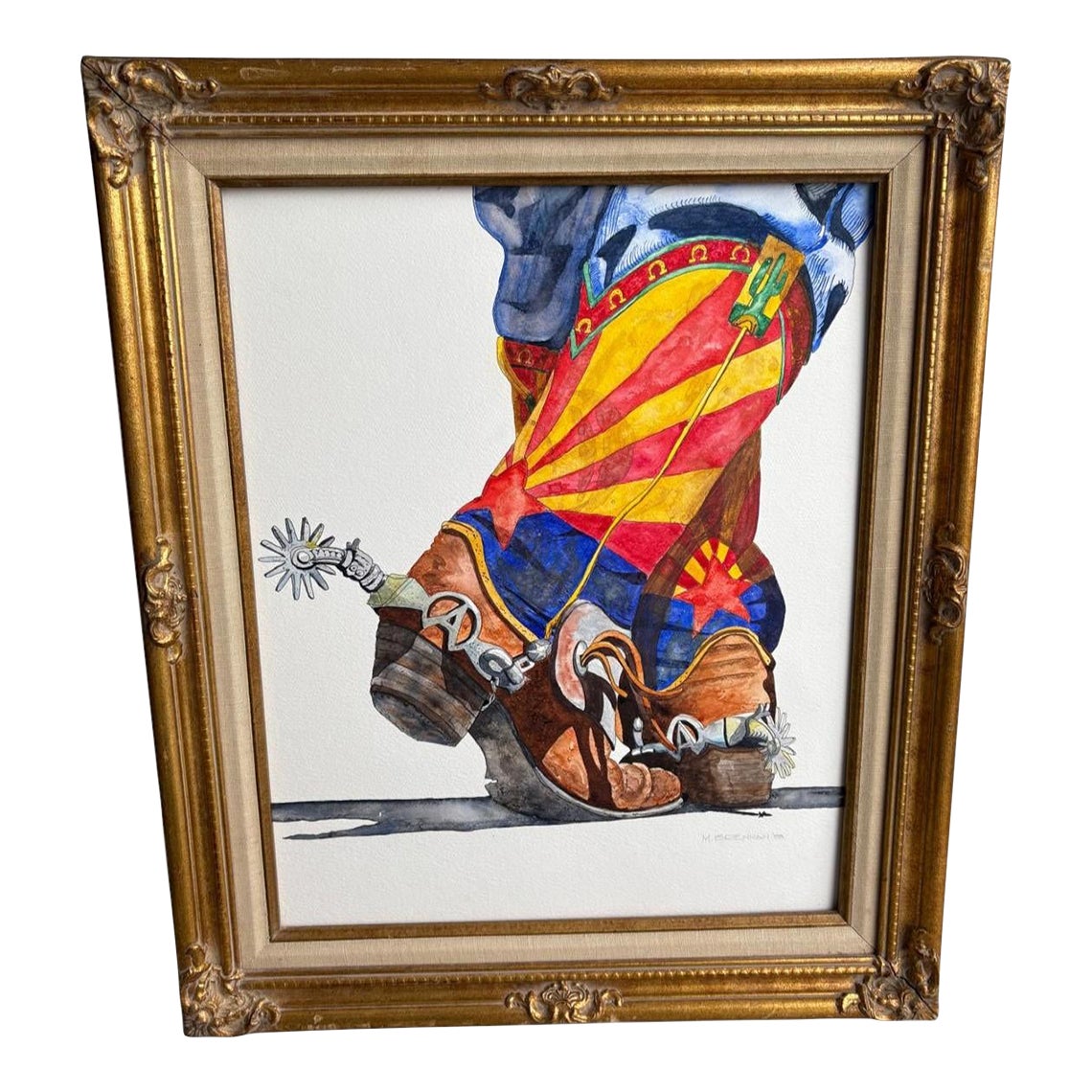 1990s Original Signed Western Cowboy Watercolor Painting by M. Brennan ...