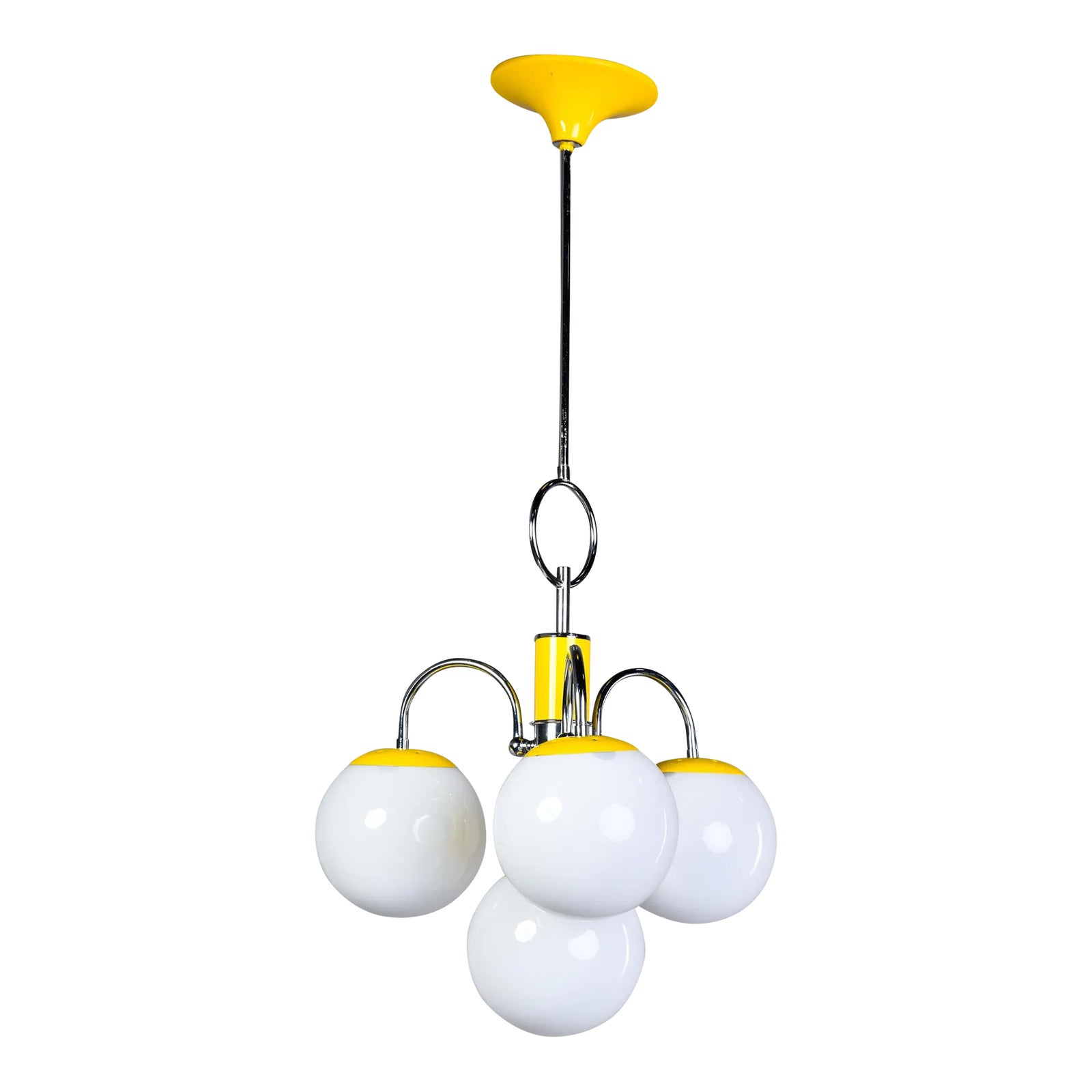 Mid Century Italian Chrome and Yellow Four Light Fixture | Chairish