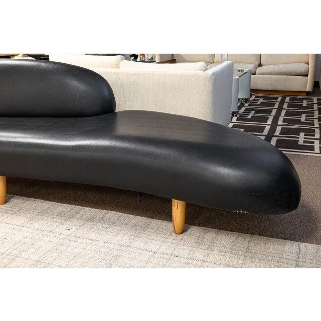 Isamu Noguchi Style Freeform Black Leather Sofa and Ottoman Attributed ...
