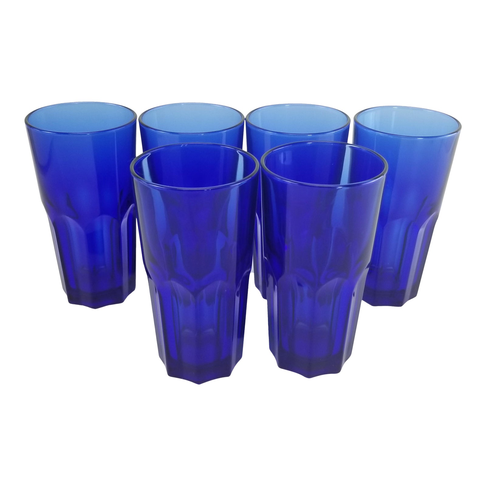 Arcoroc Cobalt Blue Drinking Glassestumblers France 7 Panel Set Of 6 Chairish