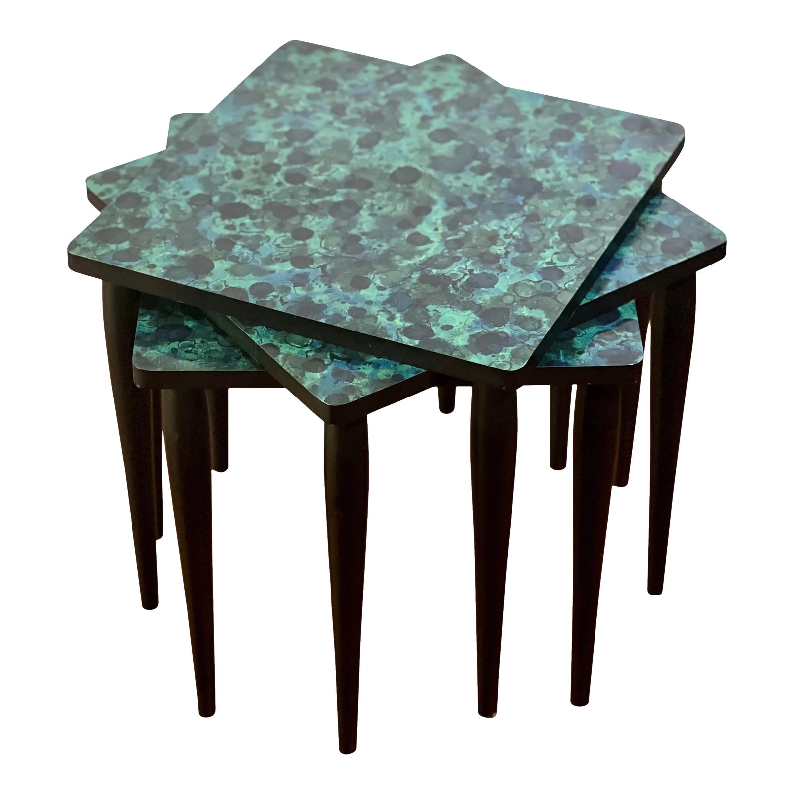 Mid 20th Century Faux Agate Laminate Stacking Tables | Chairish