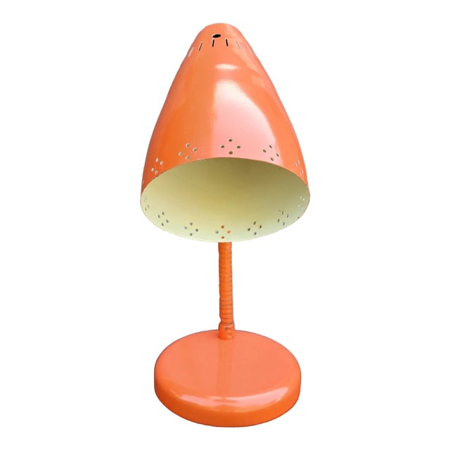Vintage Orange Painted Metal Adjustable Gooseneck Desk Task Lamp | Chairish