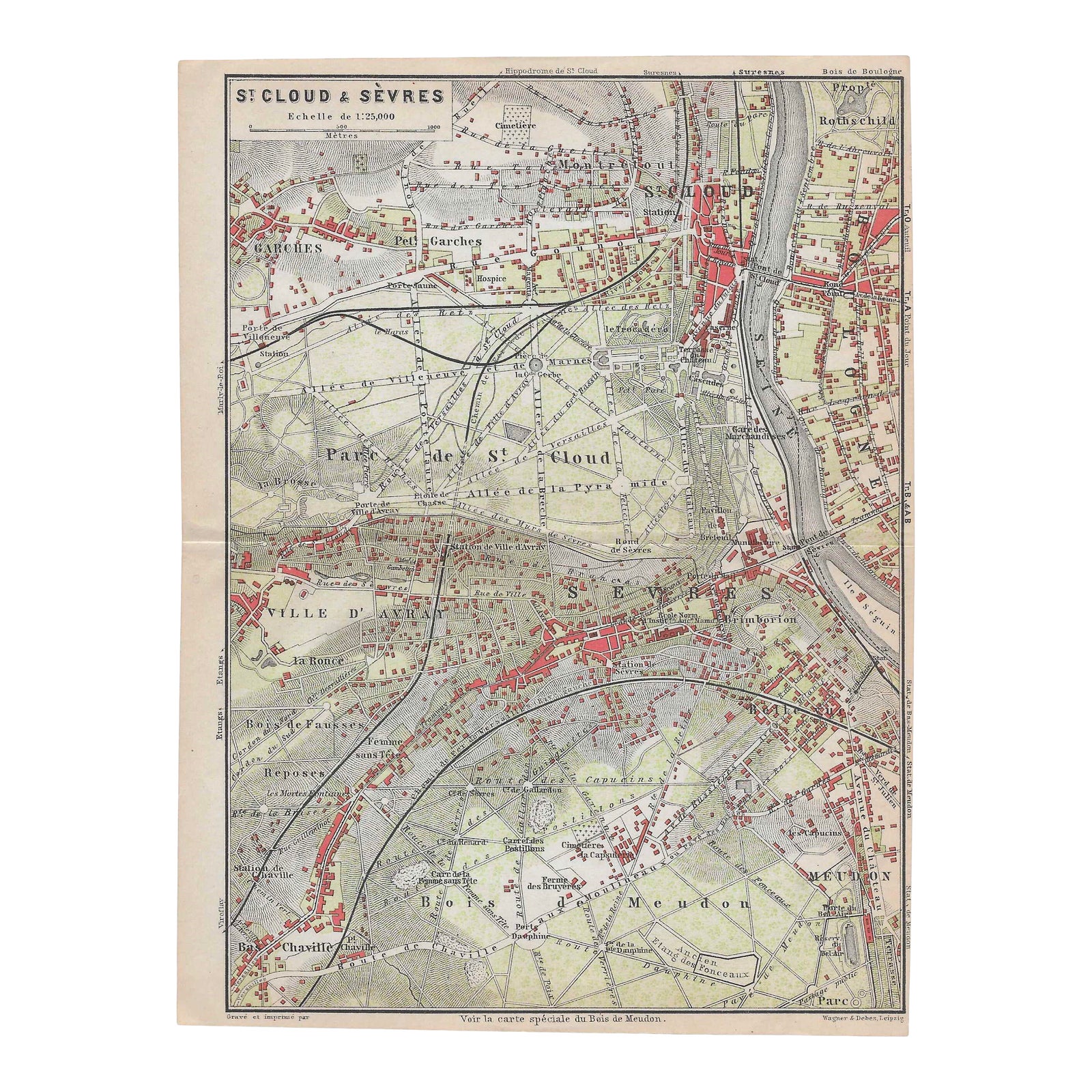 Antique Map of Sevres and St Cloud Paris France | Chairish