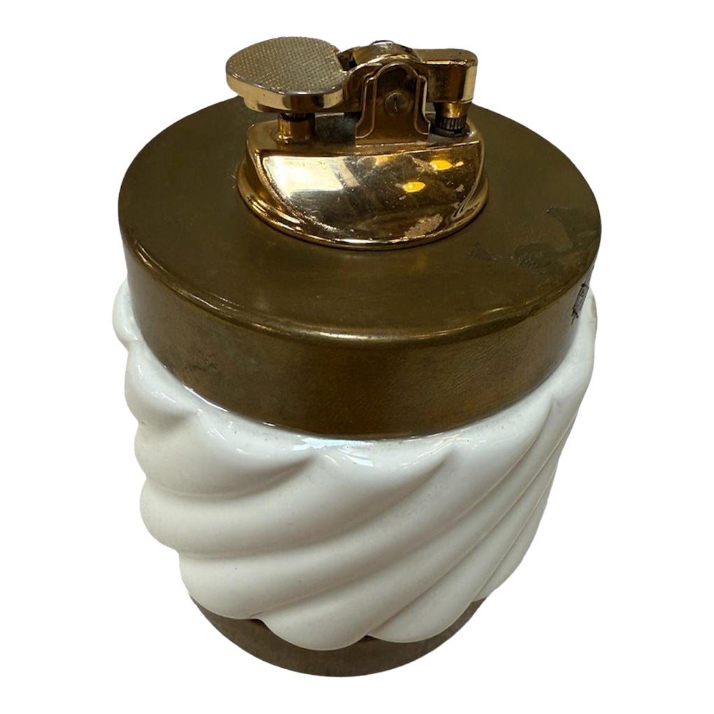 Tommaso Barbi Brass and Ceramic Table Lighter, Italy, 1970s | Chairish