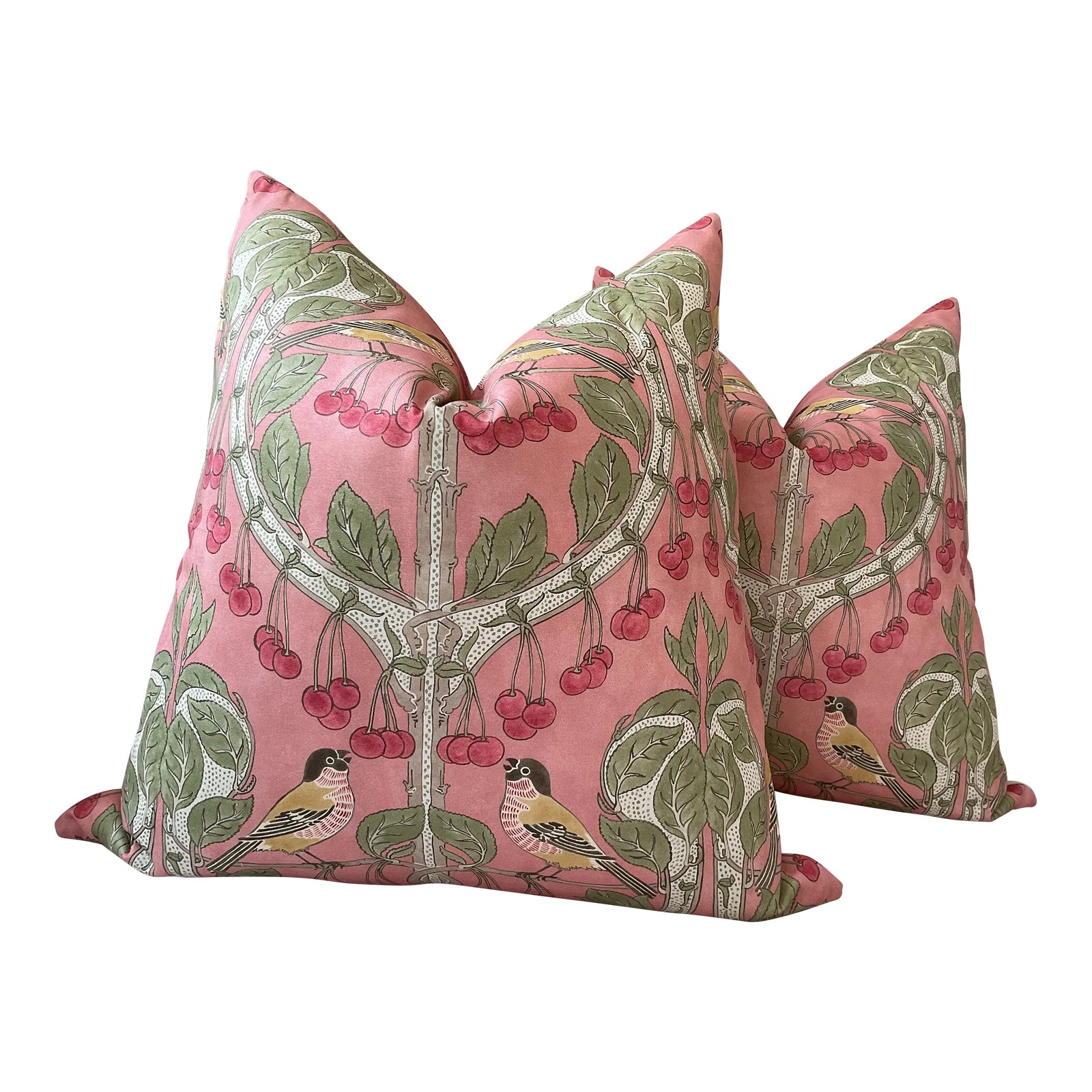 Gp and J Baker “Birds and Cherries” in Coral- a Pair | Chairish