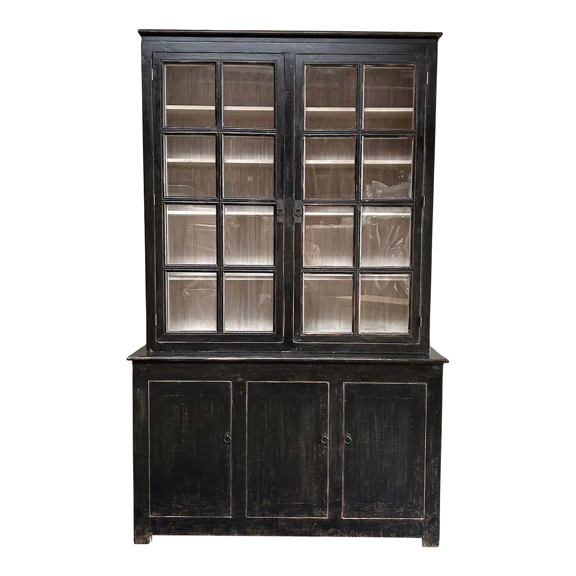 Vintage Style Reclaimed Wood Hutch in Distressed Black Finish | Chairish
