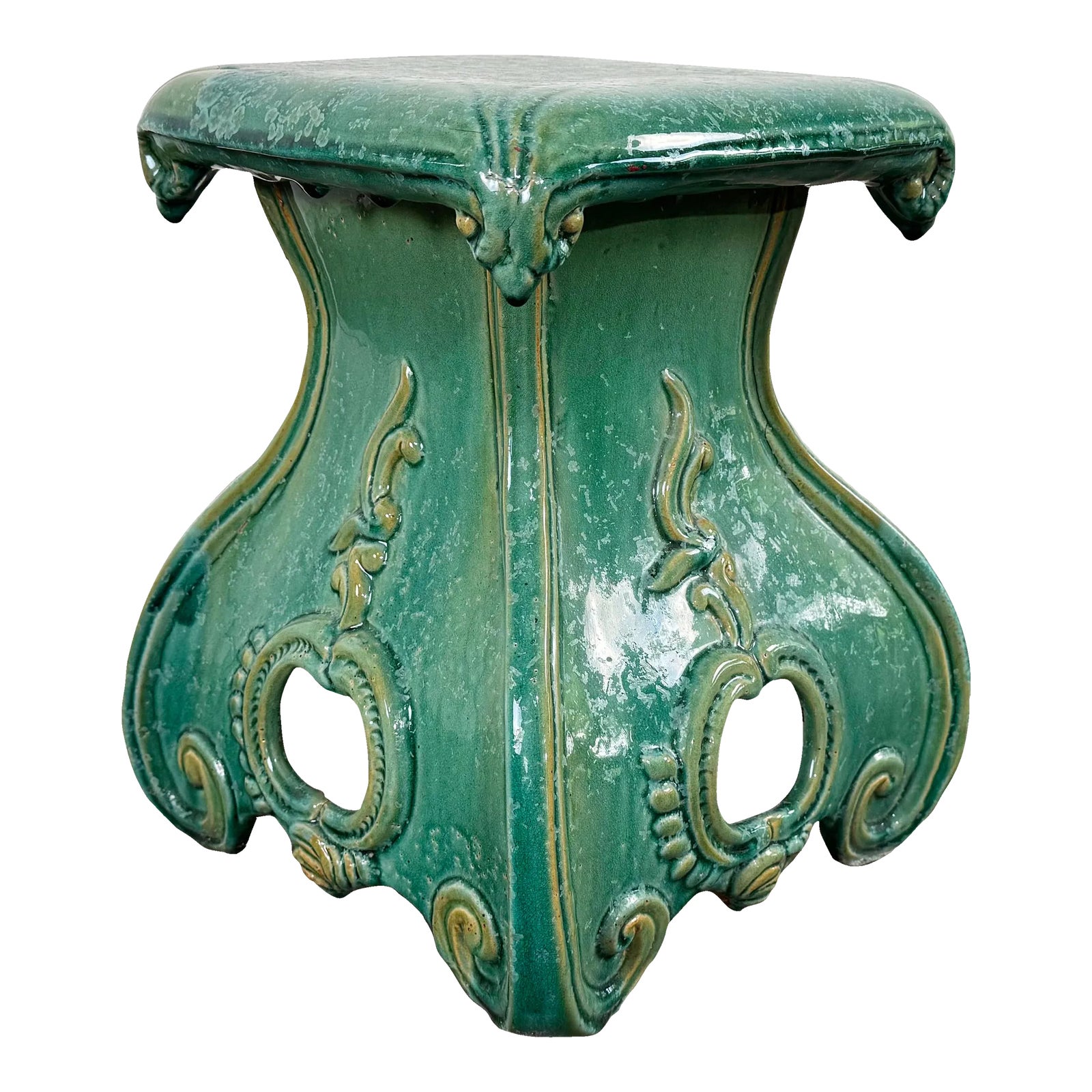 Vintage Turquoise Glazed Ceramic Garden Stool | Chairish