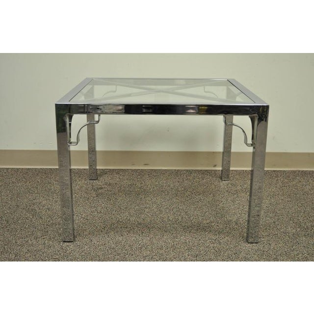 Hollywood Regency Chrome X-Frame Square Glass Top Side Table | Chairish