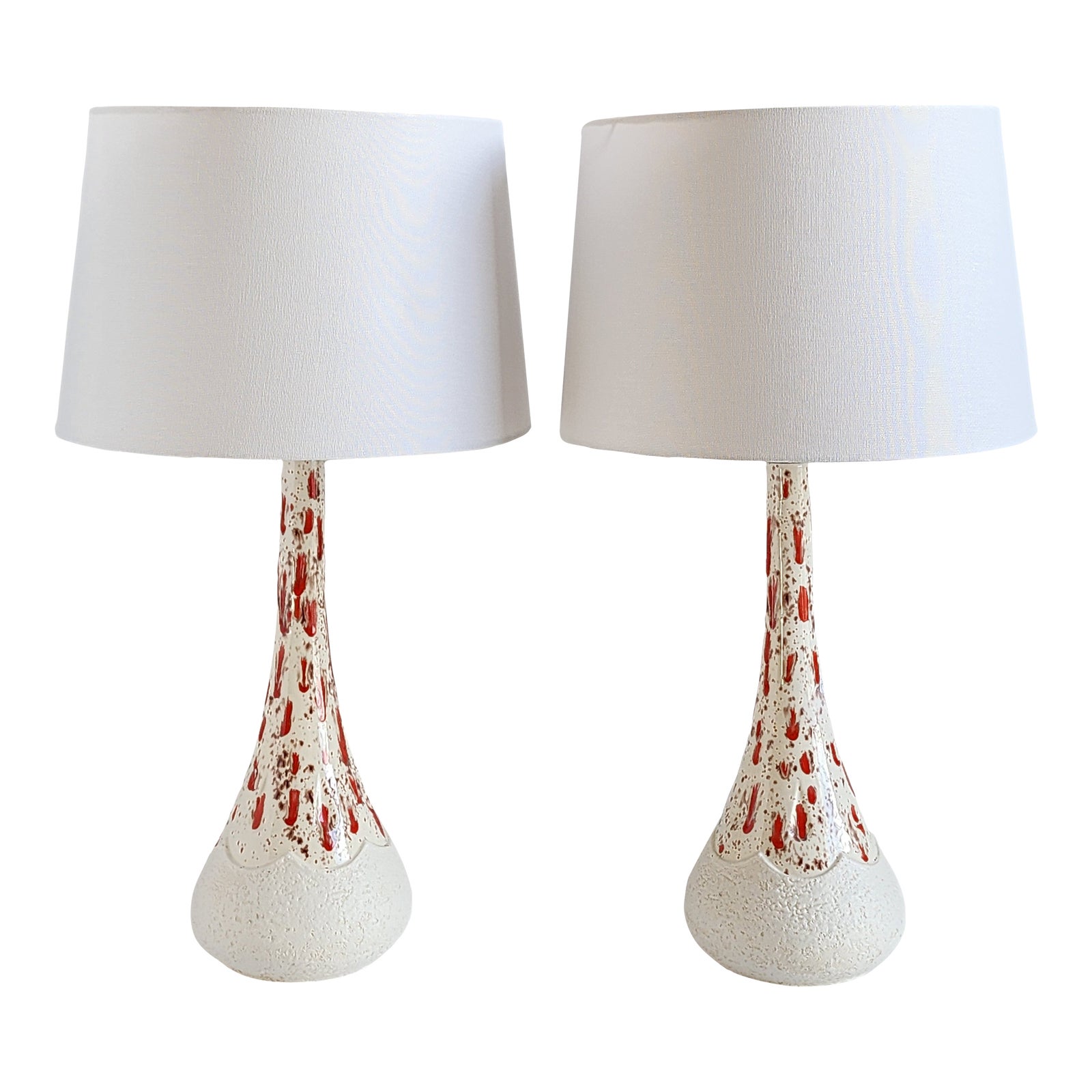 Mid Century Modern Splatter Glazed Ceramic Table Lamps-A Pair | Chairish