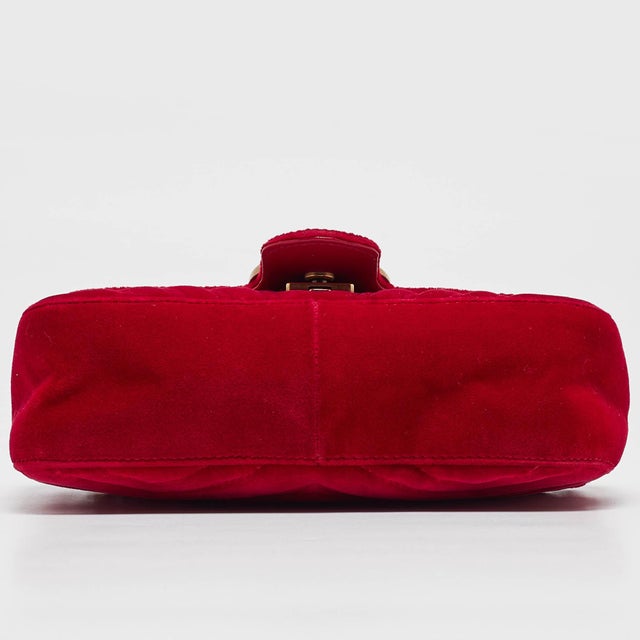 Gucci Red Matelasse Velvet Mini Gg Marmont Shoulder Bag | Chairish