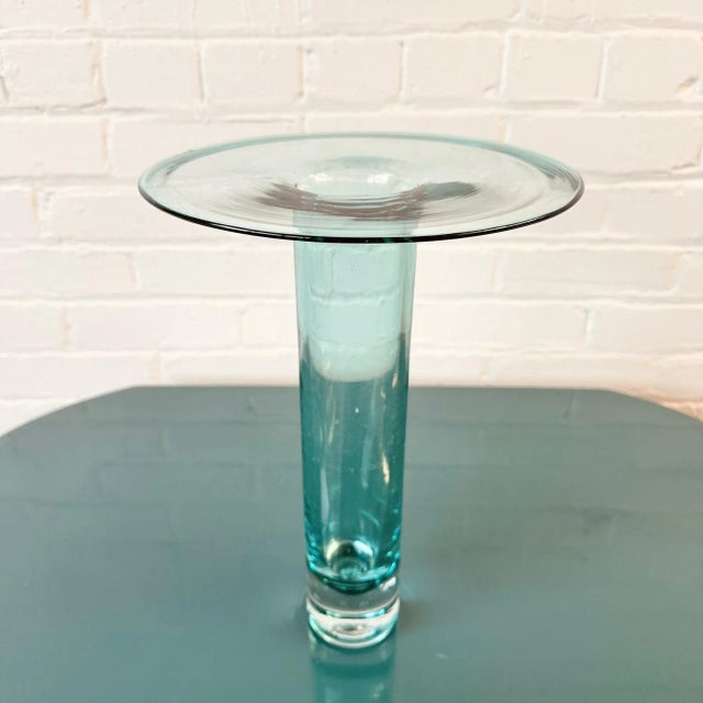 Large Brim Aqua Blue Blenko Vase | Chairish