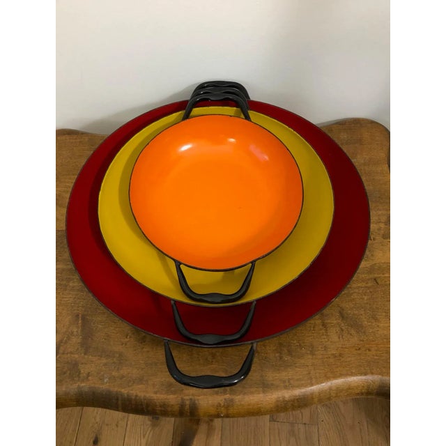 Mid 20th Century Colorful Enamel Viking Enamelware With Handles- Set of ...