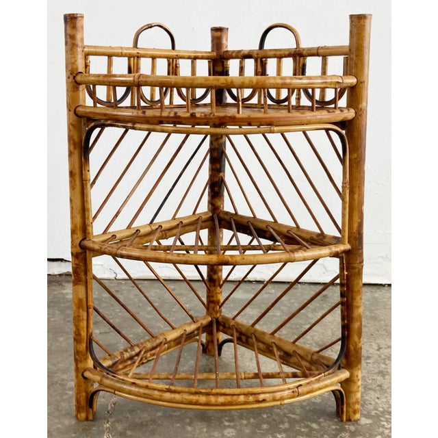 Vintage Scorched Bamboo Corner Shelf | Chairish