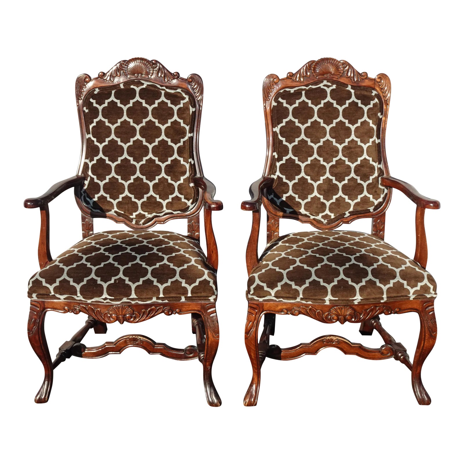 Vintage French Country Brown Accent Side Chairs W New Upholstery - a ...