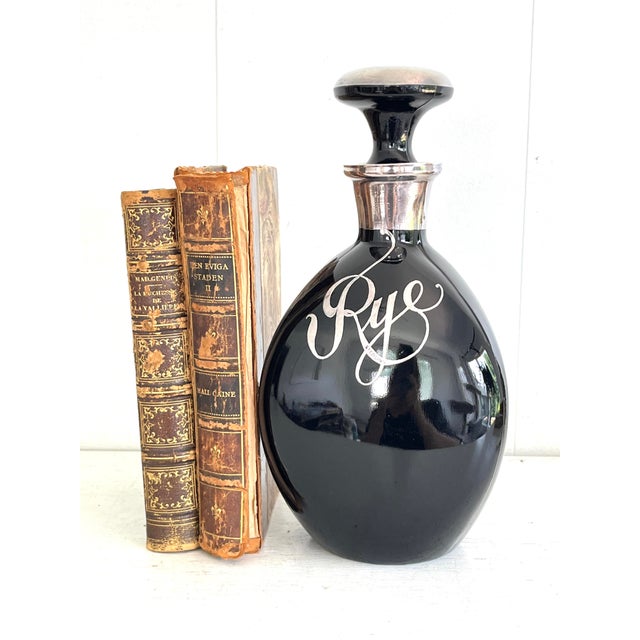 1920s Pinched Glass Rye Decanter, Sterling Silver and Black Art Glass ...