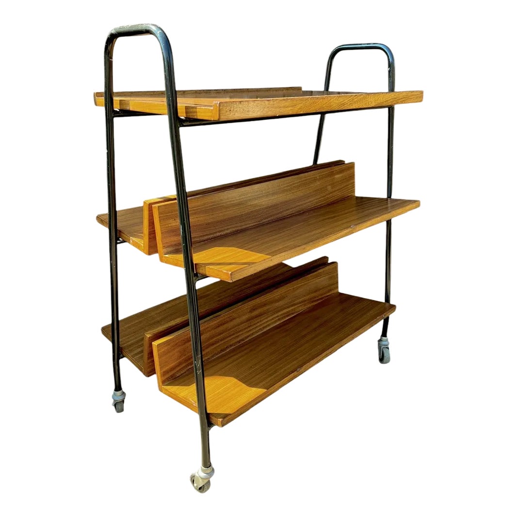 Midcentury Modern Teak Library Book Trolley with Slanted Shelves, 1970s ...