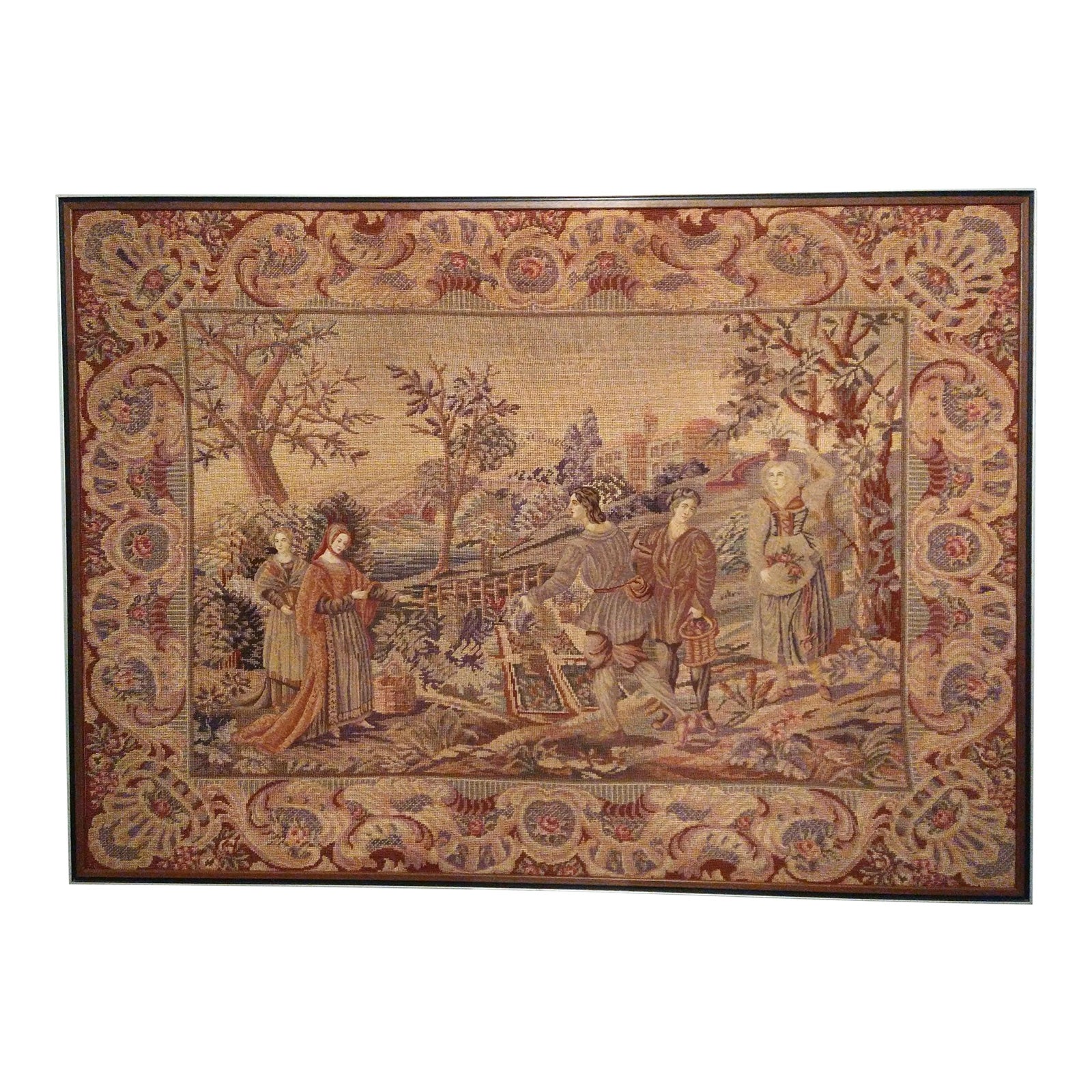 1920's French Gothic Style Needlepoint Tapestry | Chairish
