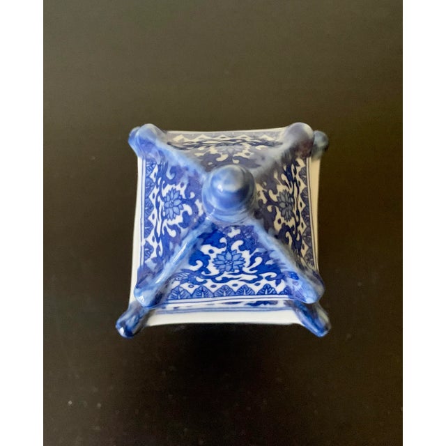Chinoiserie Blue & White Porcelain Pagoda Jar | Chairish