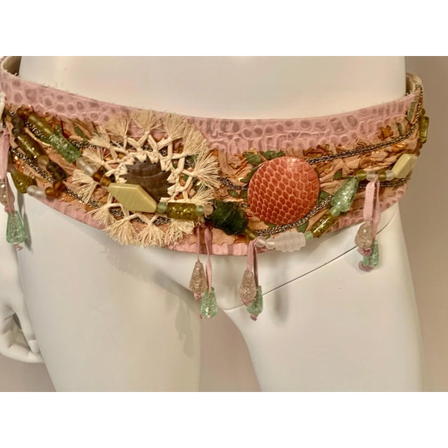1970's Laise Adzer Pink Leather and Suede Belt Beadwork and Straw ...