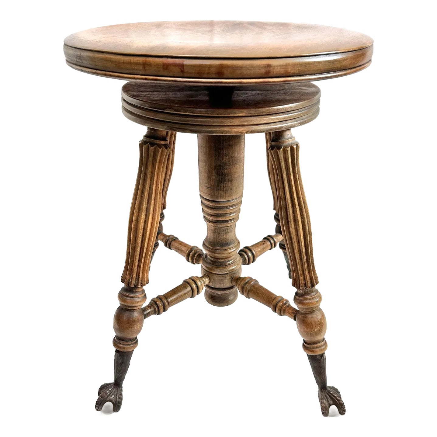 Antique Tonk Solid Wood Adjustable Piano Stool With Fluted Legs and ...