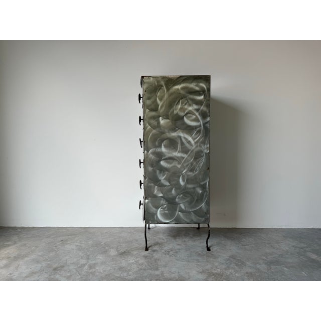 80's Postmodern Memphis - Style Brushed Metal Tall Six Drawer Chest ...