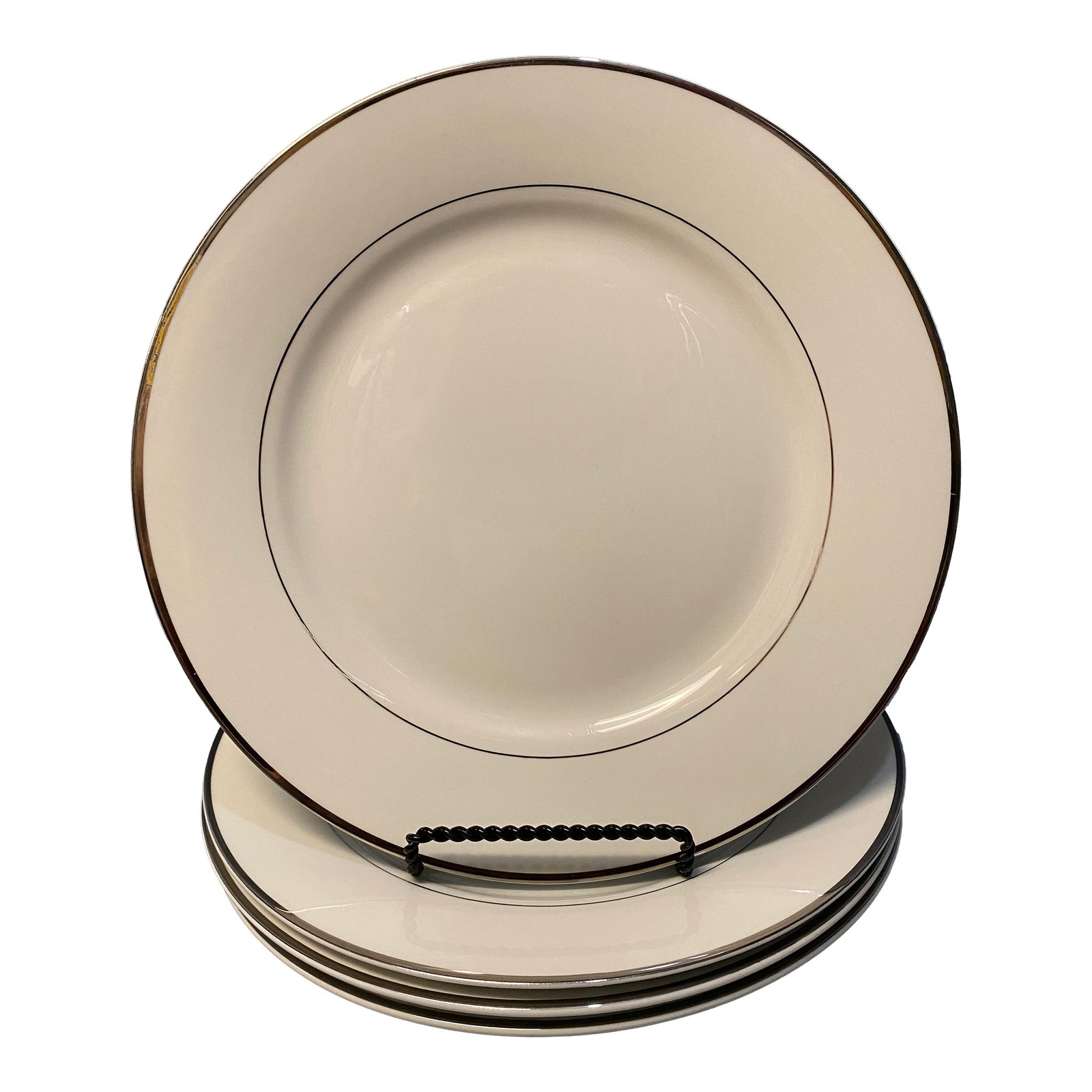 1990s Wallace Fine China Set of 4 White With Platinum Band | Chairish