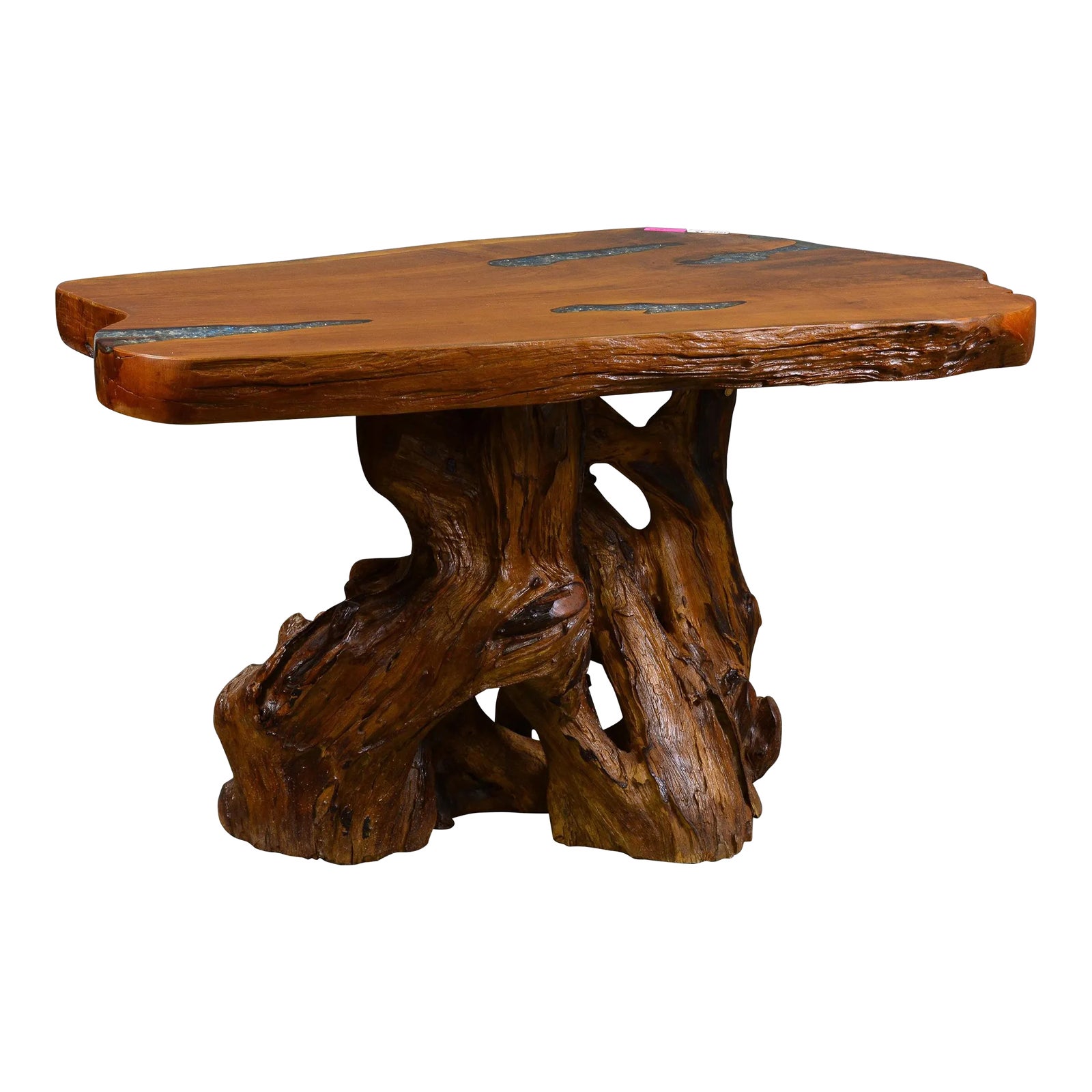 Live Edge Wood & Glass Inlaid Dining or Console Table | Chairish