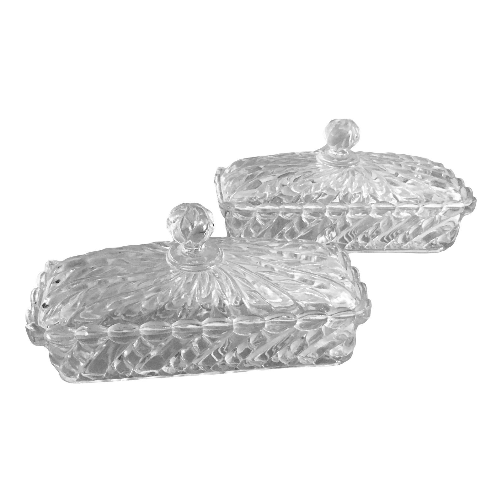 French Saint Louis Glass Butter Boxes - a Pair | Chairish