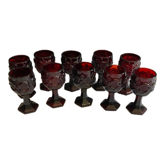 1970s Ruby Red Cut Glass Cordial Wine Glasses Set Of 10 Chairish