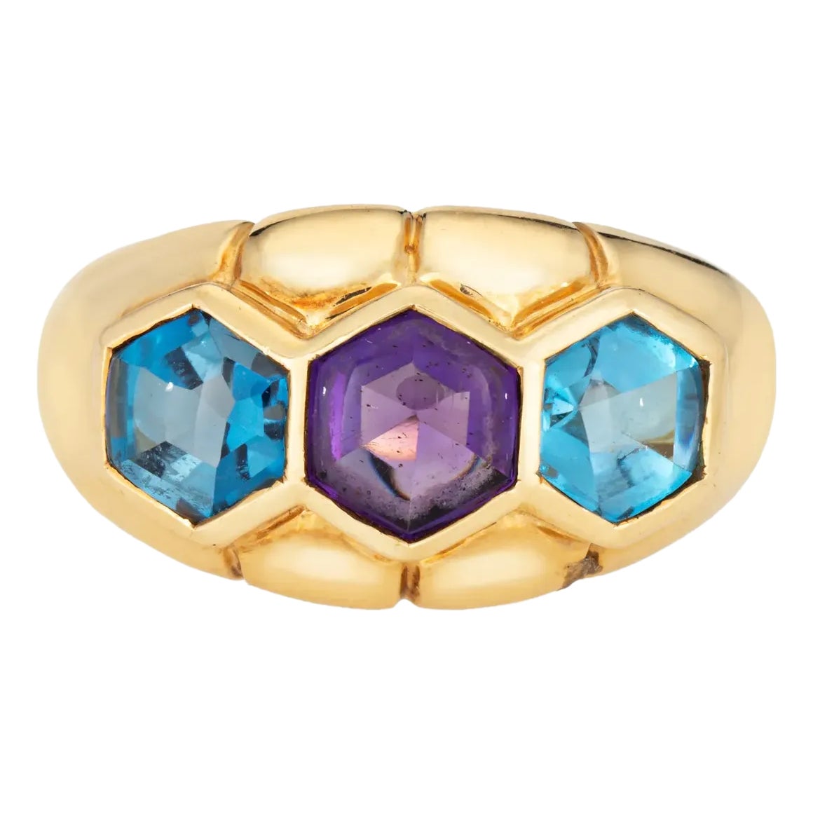 Amethyst Blue Topaz Band Vintage 18k Yellow Gold Sz 6.5 Ring Estate ...