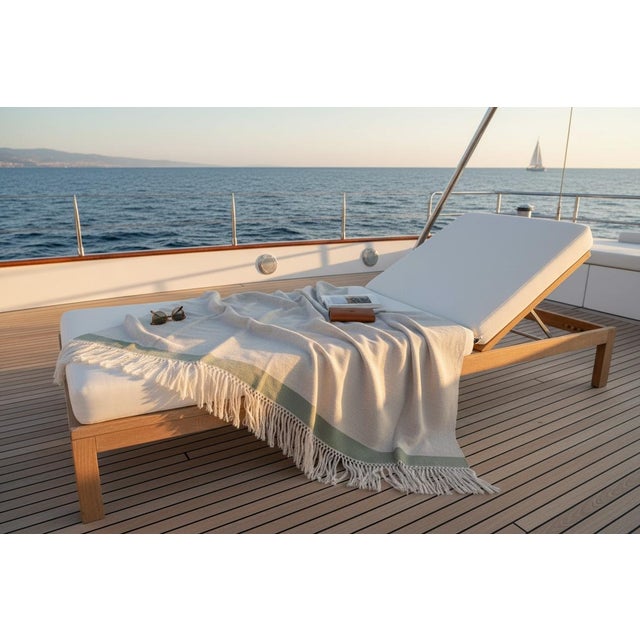 Merino Wool Fringed Green-Banded Throw by Villa Como | Chairish